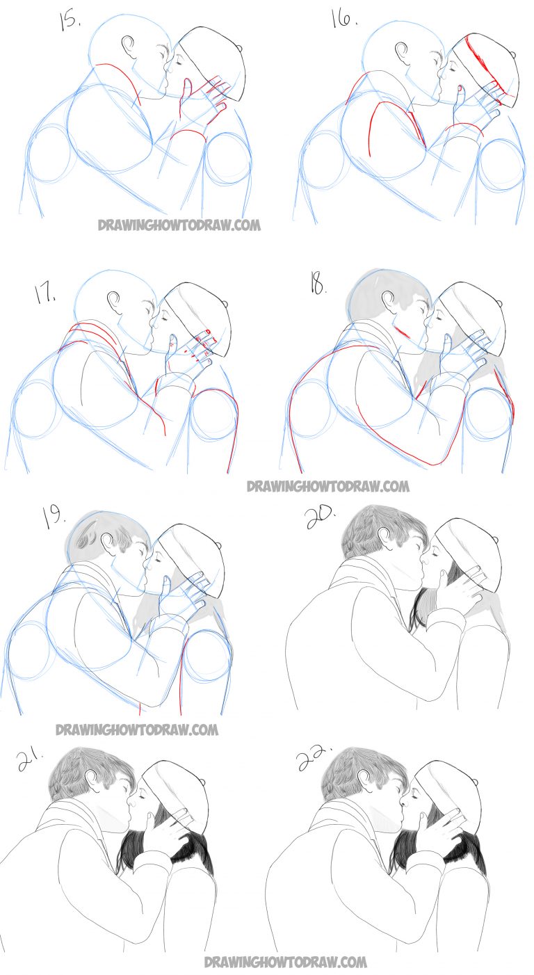 How to Draw Romantic Kisses Between Two Lovers – Step by Step Drawing ...