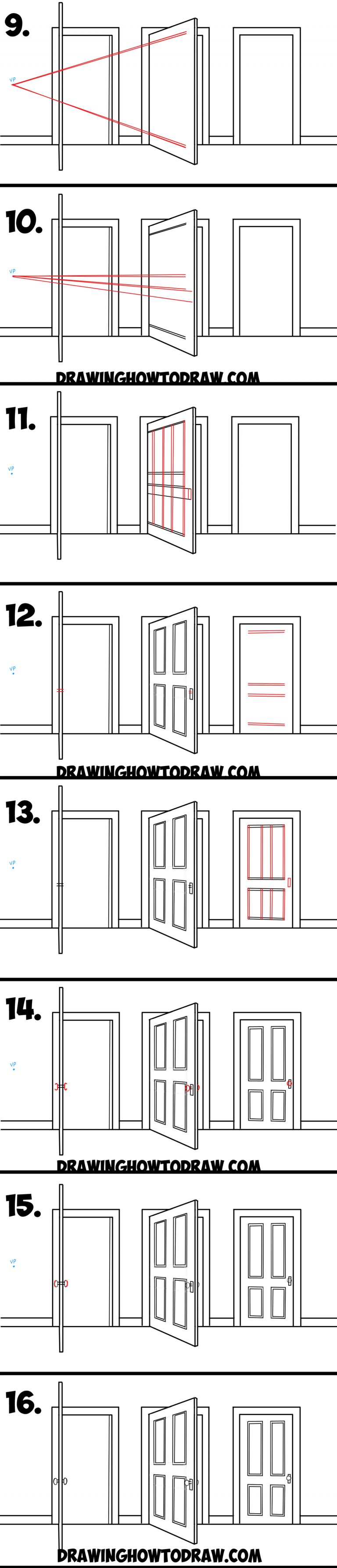 How to Draw Doors (Opened / Closed) in Two Point Perspective : Easy ...