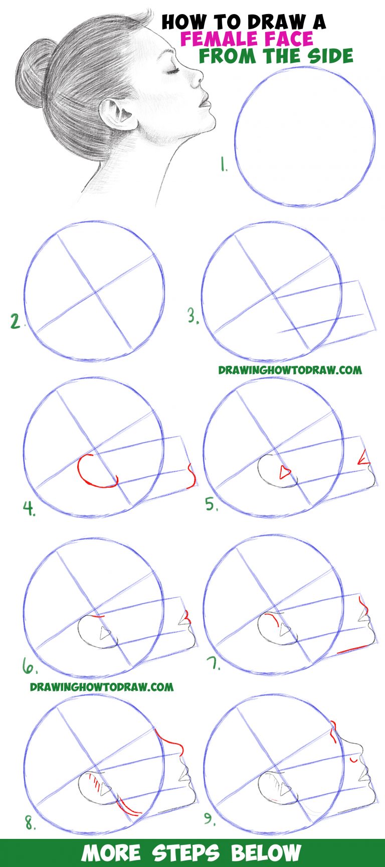 How to Draw a Face from the Side Profile View (Female / Girl / Woman ...