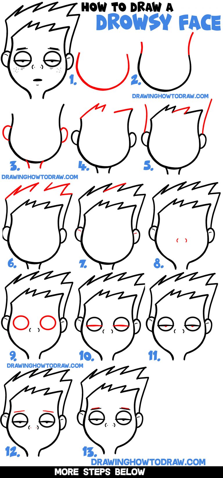 How to Draw Cartoon Facial Expressions : Drowsy, Tired, Feeling Sick ...