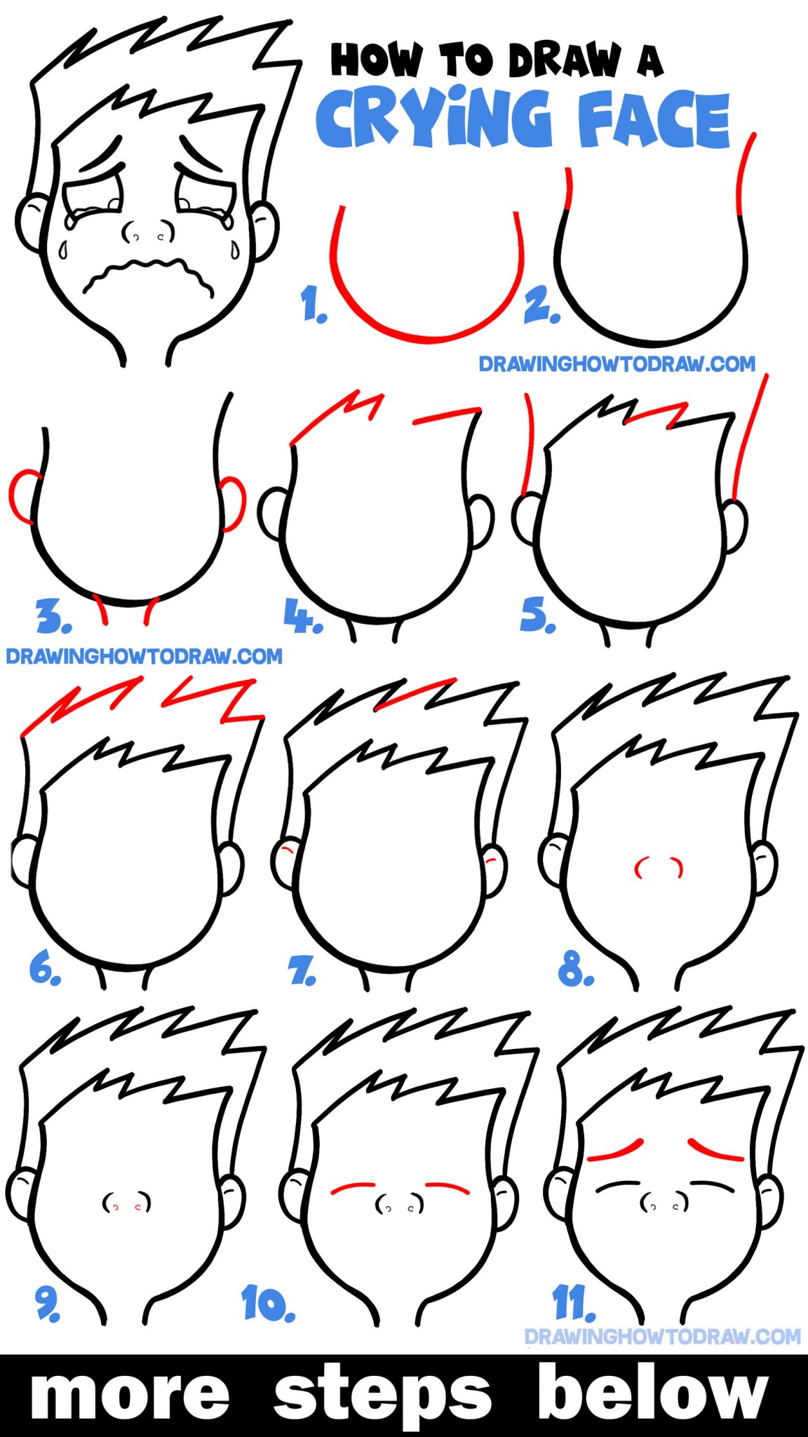 How to Draw Cartoon Facial Expressions : Crying, Sobbing, Weeping – How ...